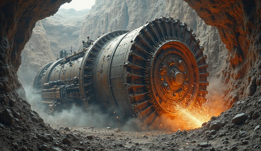 Tunnel boring machine cutting through underground rock — ratio 16 ...