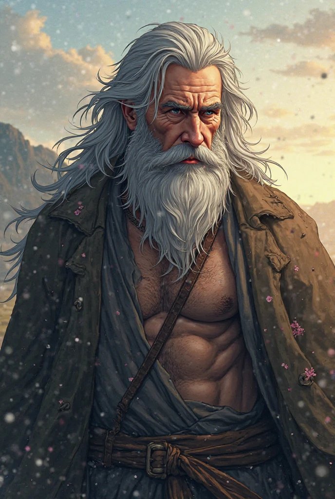 The man with the white beard. His hair fell long and disheveled up to ...