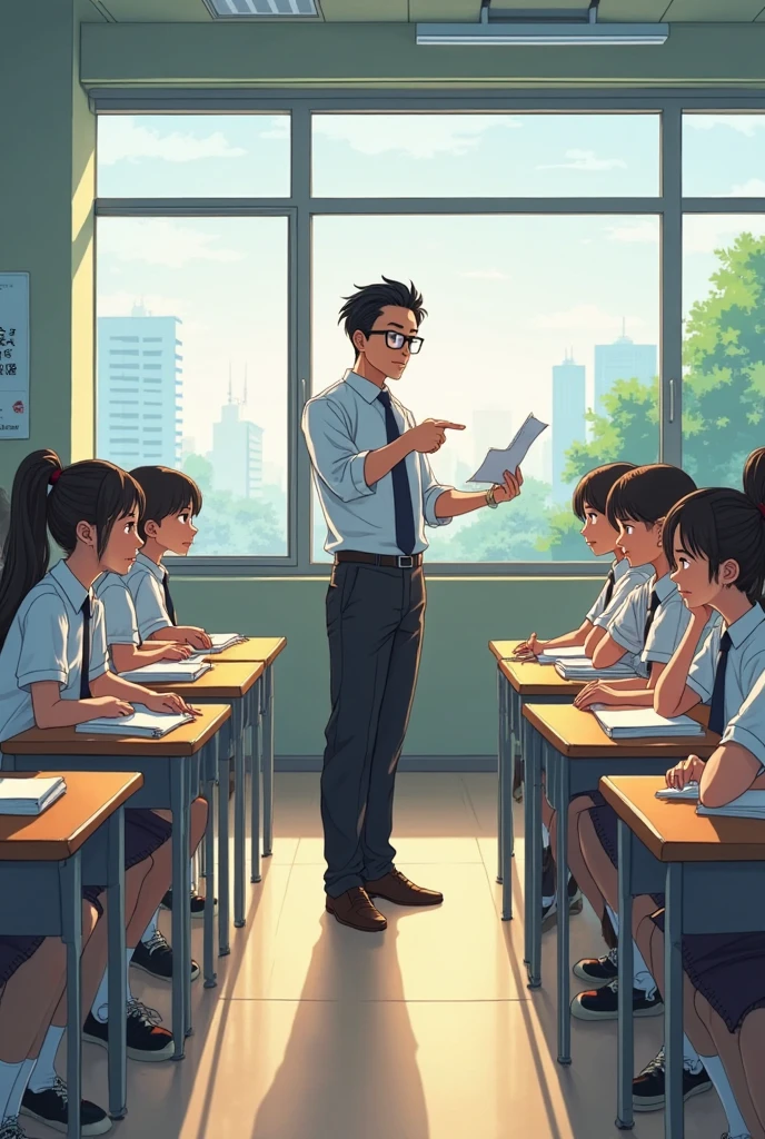 A modern Chinese middle school classroom, anime manhua style - SeaArt AI
