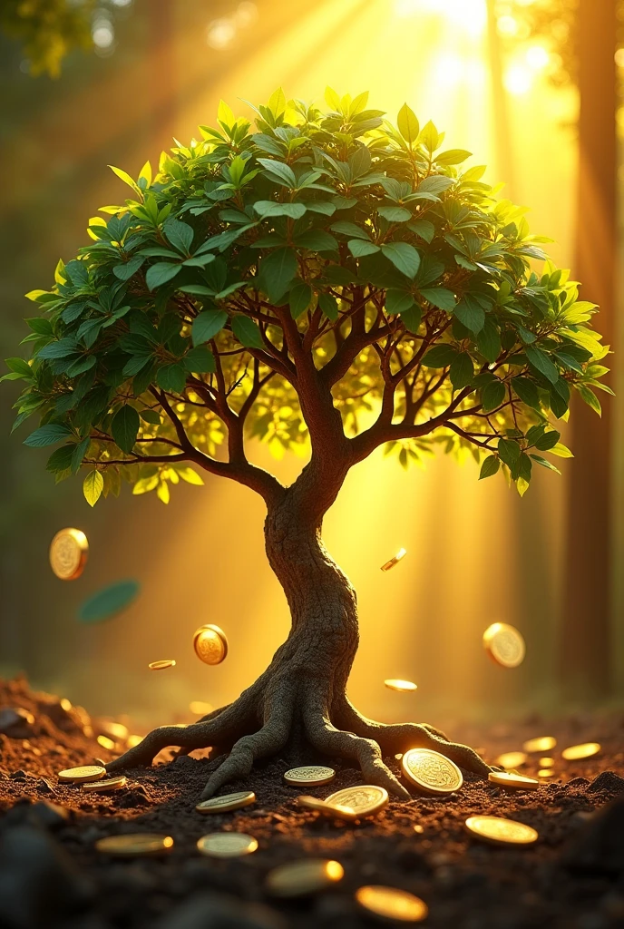 {"prompt":"A majestic money tree growing under golden sunlight - SeaArt AI
