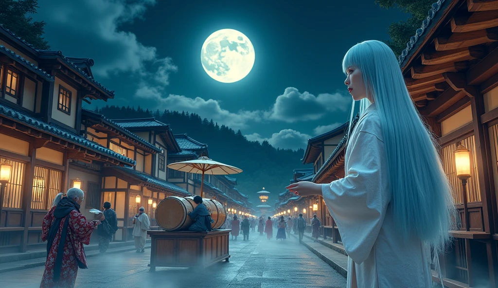 Masterpiece, yokai festival at night, (beautiful Yuki-onna with very ...