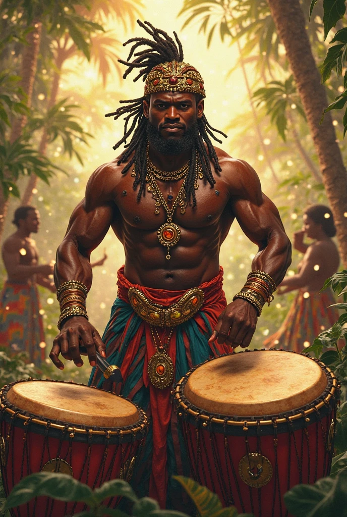El Orisha Shangó playing batas drums, Hourglass shape, with the hands ...