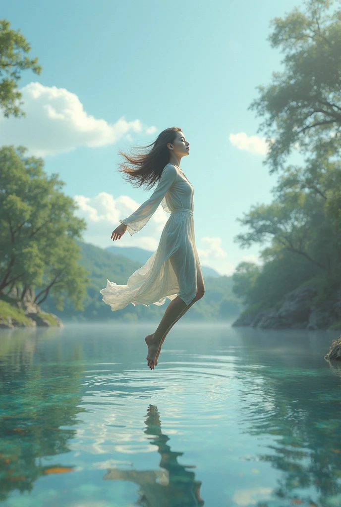 Made a video of the girl floating on the air and falling into the clear ...