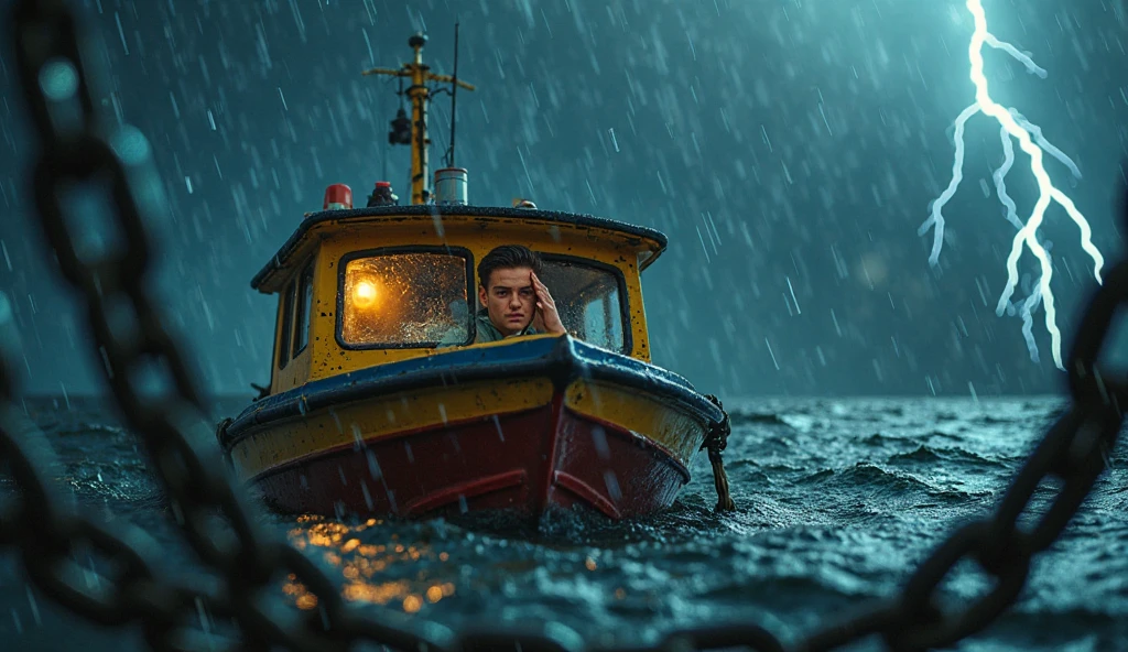 The film features a dramatic scene centered on a small, colorful boat ...