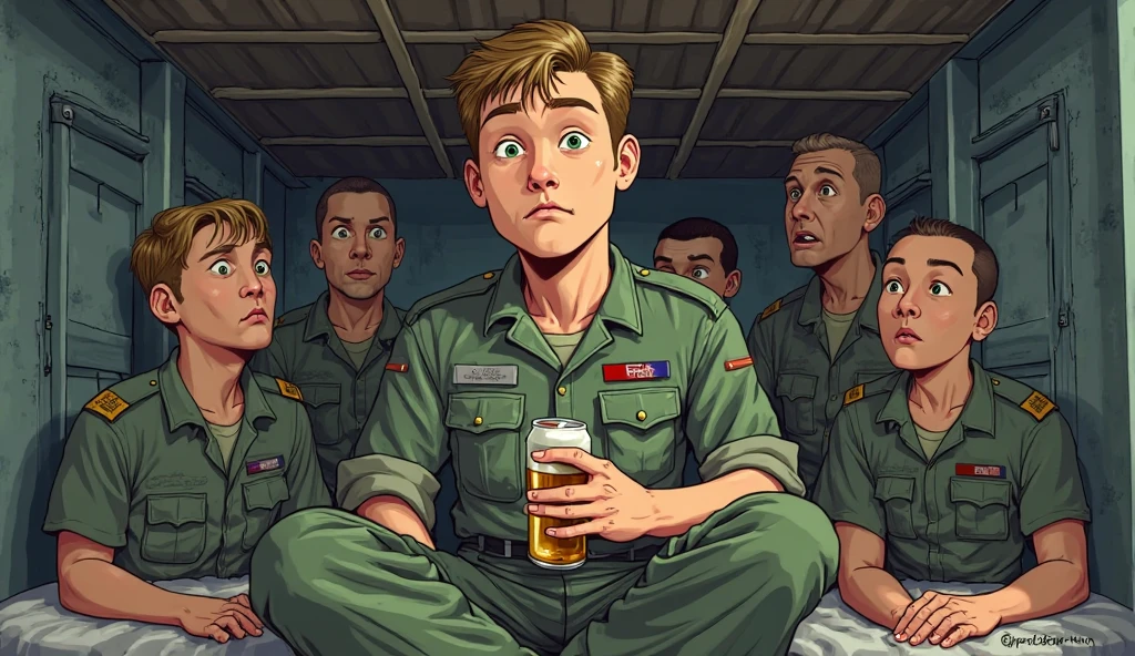 "Cartoon illustration of young Jeffrey Dahmer in army uniform - SeaArt AI