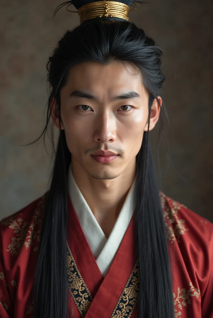 Portrait of a handsome young East Asian man, age 25-28, sharp jawline ...