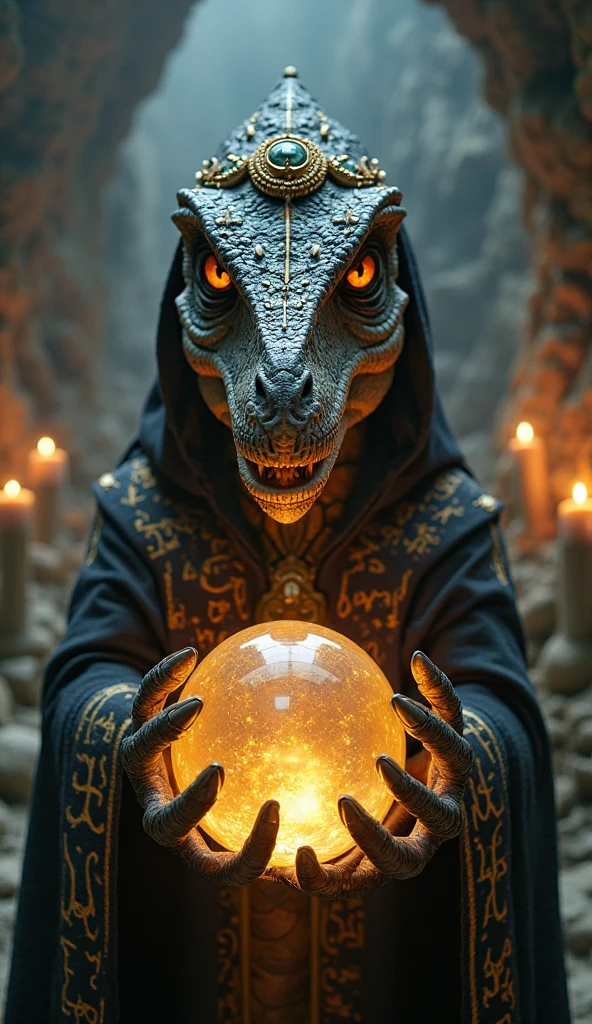 A hyper-realistic, photo-realistic close-up of a mystical dinosaur ...