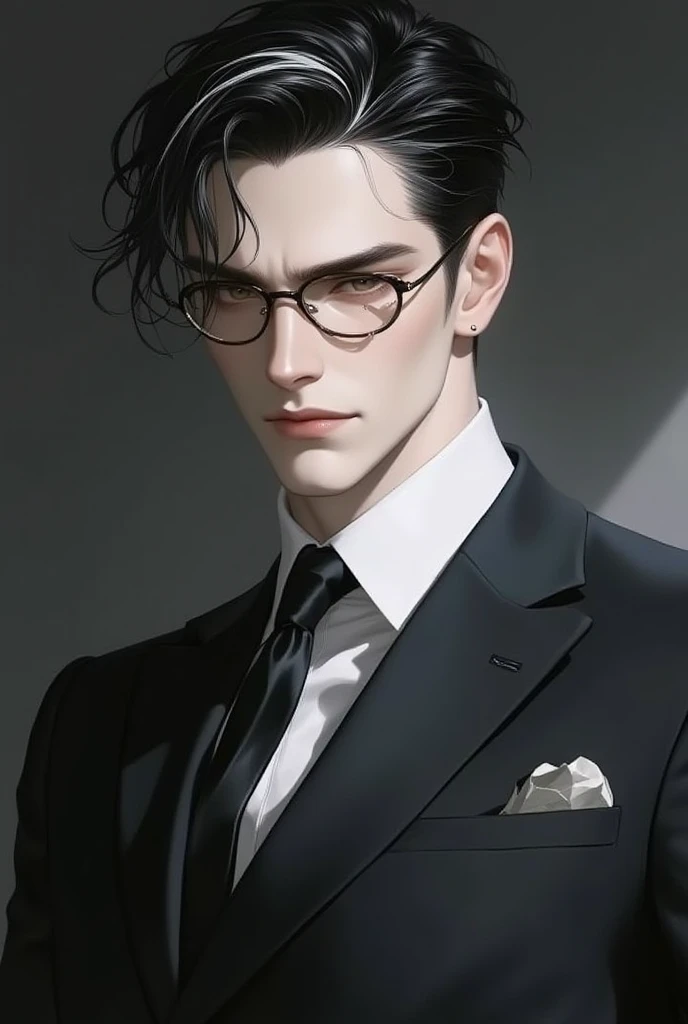 Create an image of a handsome man with a sharp, well-defined face in a ...