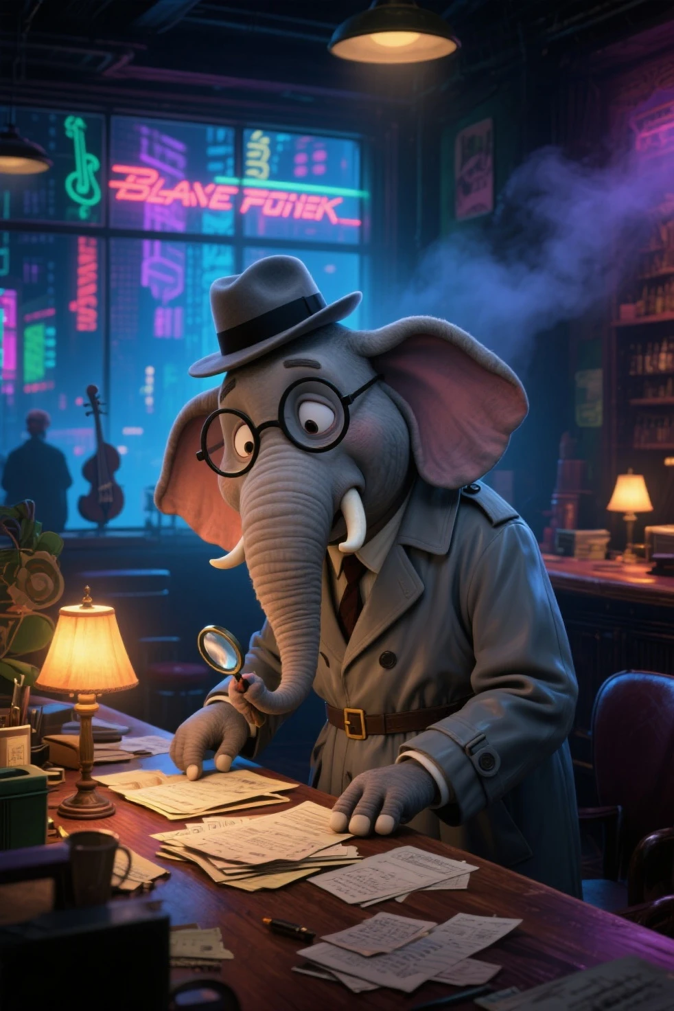 A bumbling anthropomorphic elephant detective from the 1950s - SeaArt AI