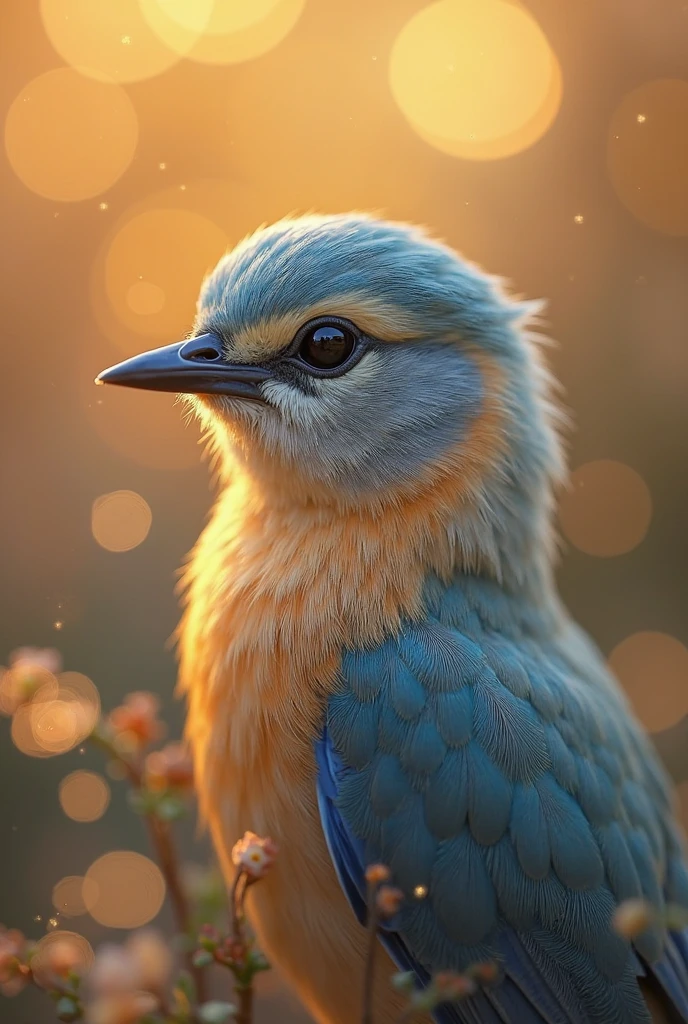 A mesmerizing close-up portrait of a beautiful little bird illuminated ...