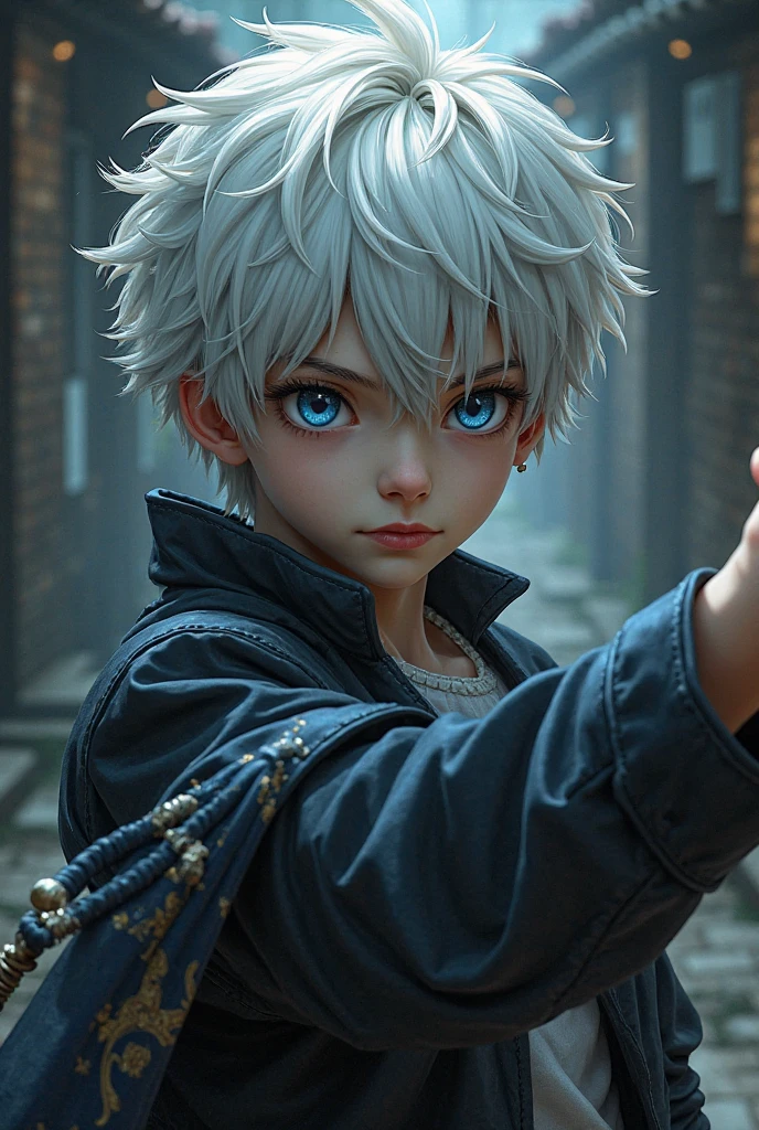 White-haired boy from Demon Slayer blue eyes suit just like Giyuu ...