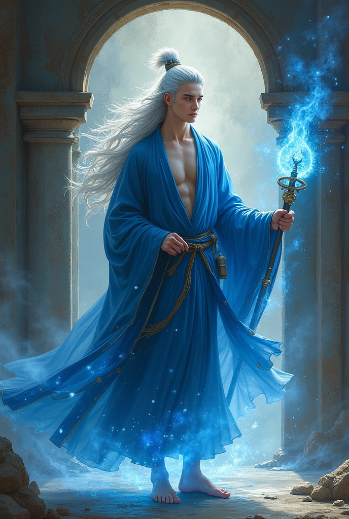 I want you to create an image of a young god, super handsome in an ...