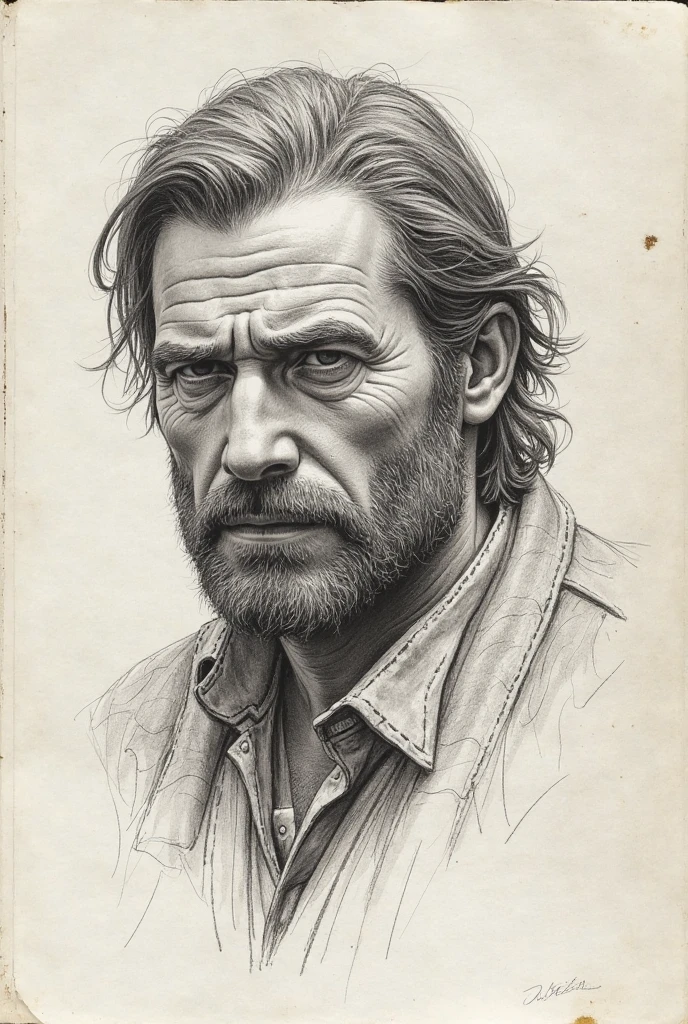 In Arthur Morgan's journal, hand-drawn sketch, pencil on paper - SeaArt AI