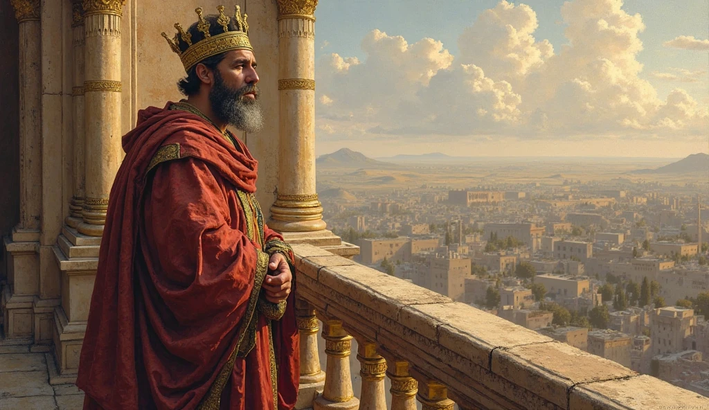Emperor Heraclius looking toward Syria from a palace balcony - SeaArt AI