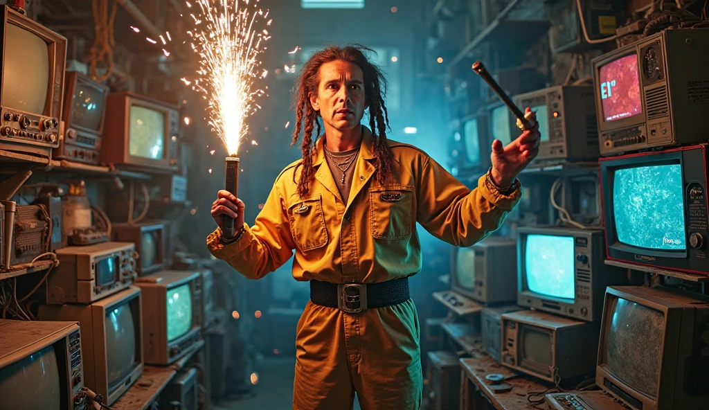 An eccentric male genius with braided hair, flamboyant and theatrical ...