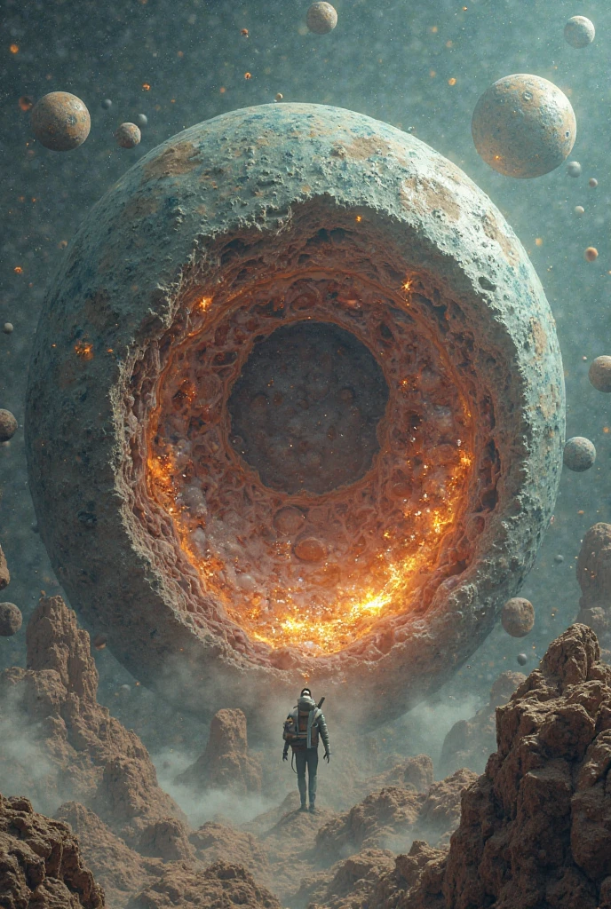 Cutting planets n revealing their filling with sound - SeaArt AI