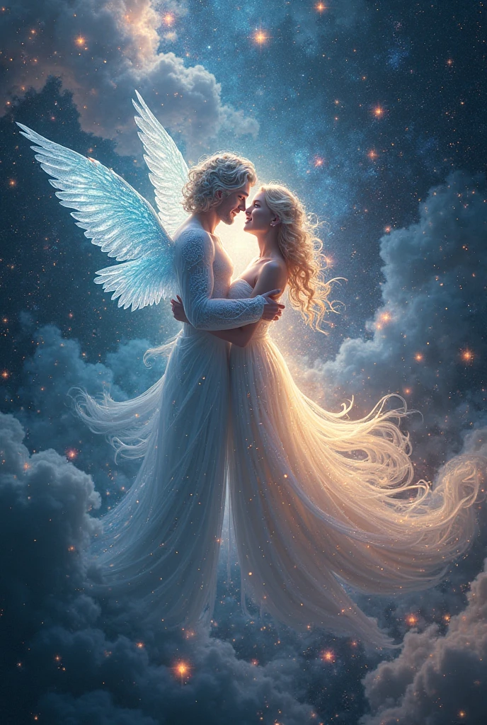 A love story of two gods in the cosmos, surrounded by stars and nebulae ...