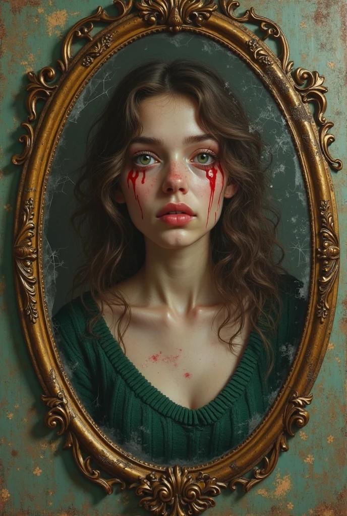 Traditional realistic oil illustration, young woman trapped behind the ...