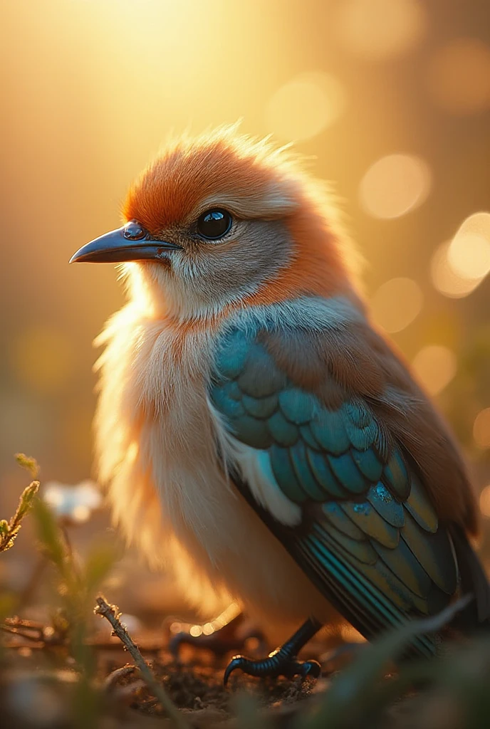 A mesmerizing close-up portrait of a gorgeous little bird illuminated ...