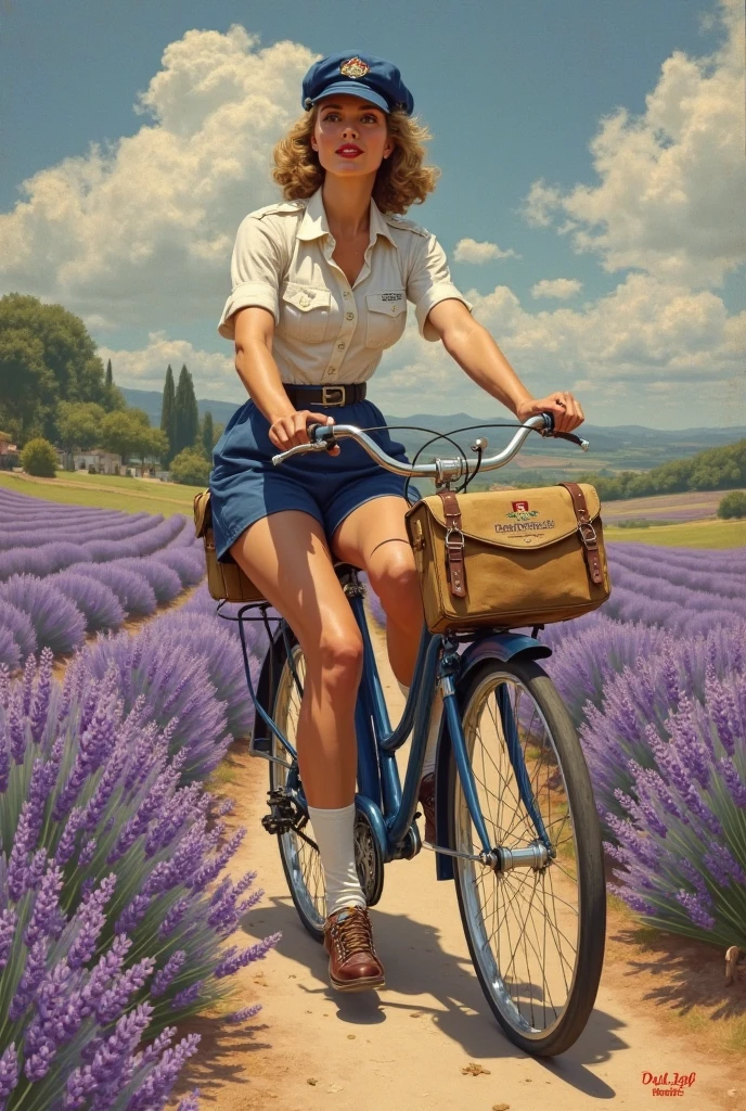 Gil Elvgren style pin-up of a female mail carrier in a French post ...