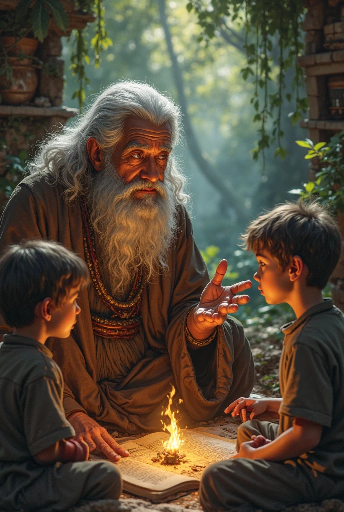 A picture of an old man as a storyteller telling stories to children ...