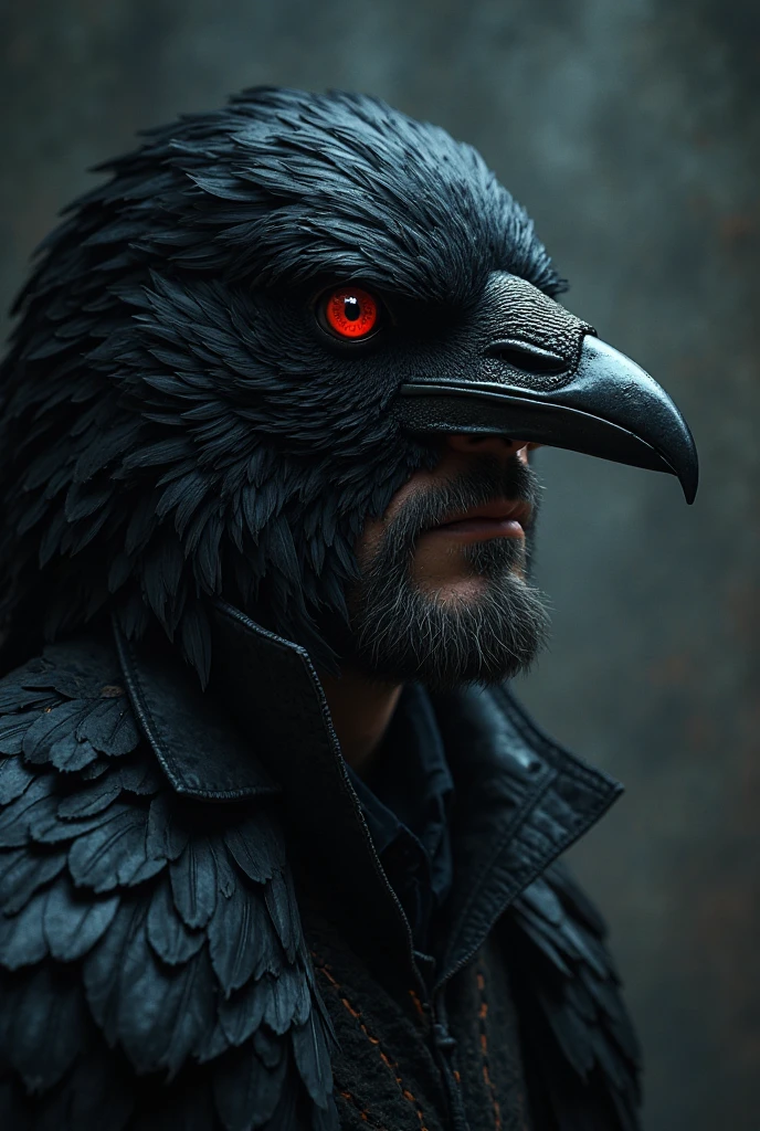 A hyperrealistic portrait of a mysterious man with crow features ...