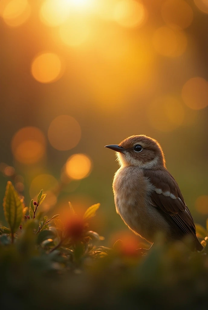 A mesmerizing portrait in the foreground of a beautiful little bird ...