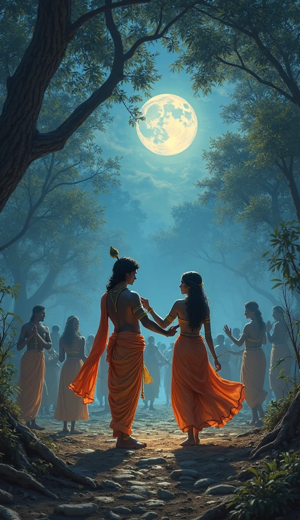 It is a full moon night, and the forest of Vrindavan is illuminated ...