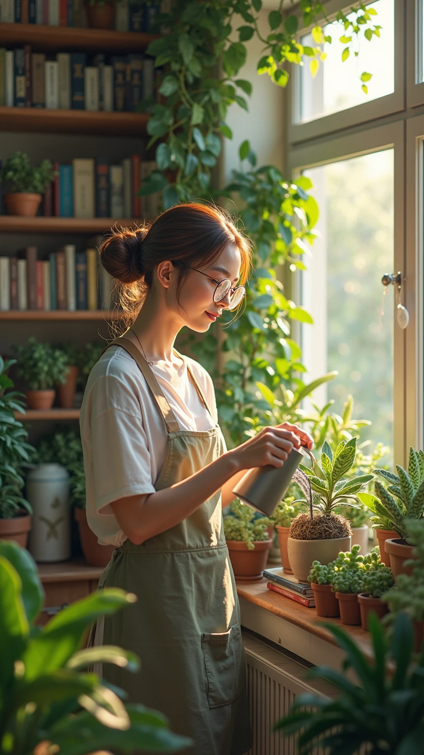 A woman with a gentle expression wearing round glasses、Ornamental ...