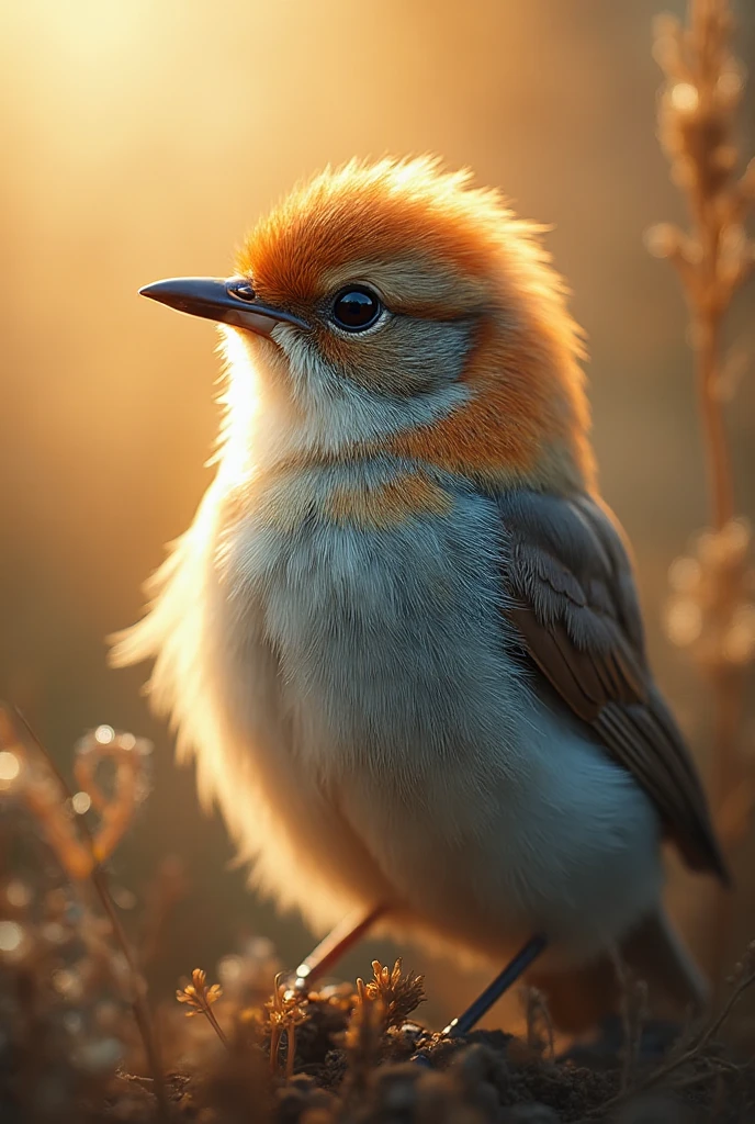 A mesmerizing close-up portrait of a gorgeous little bird illuminated ...