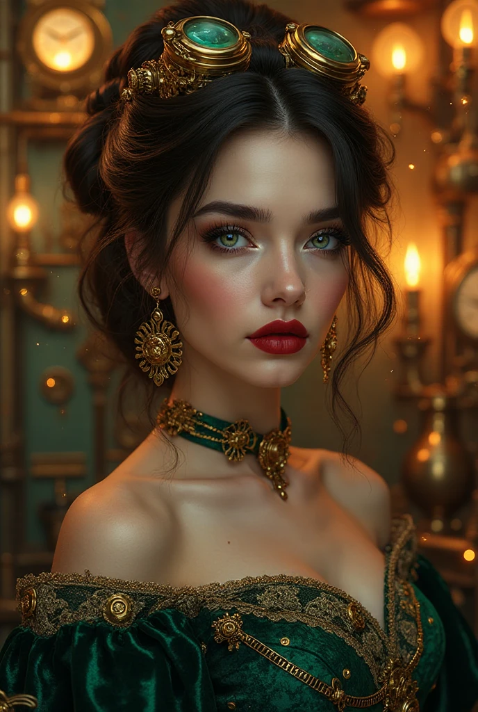 A highly detailed steampunk-inspired portrait of a beautiful young ...