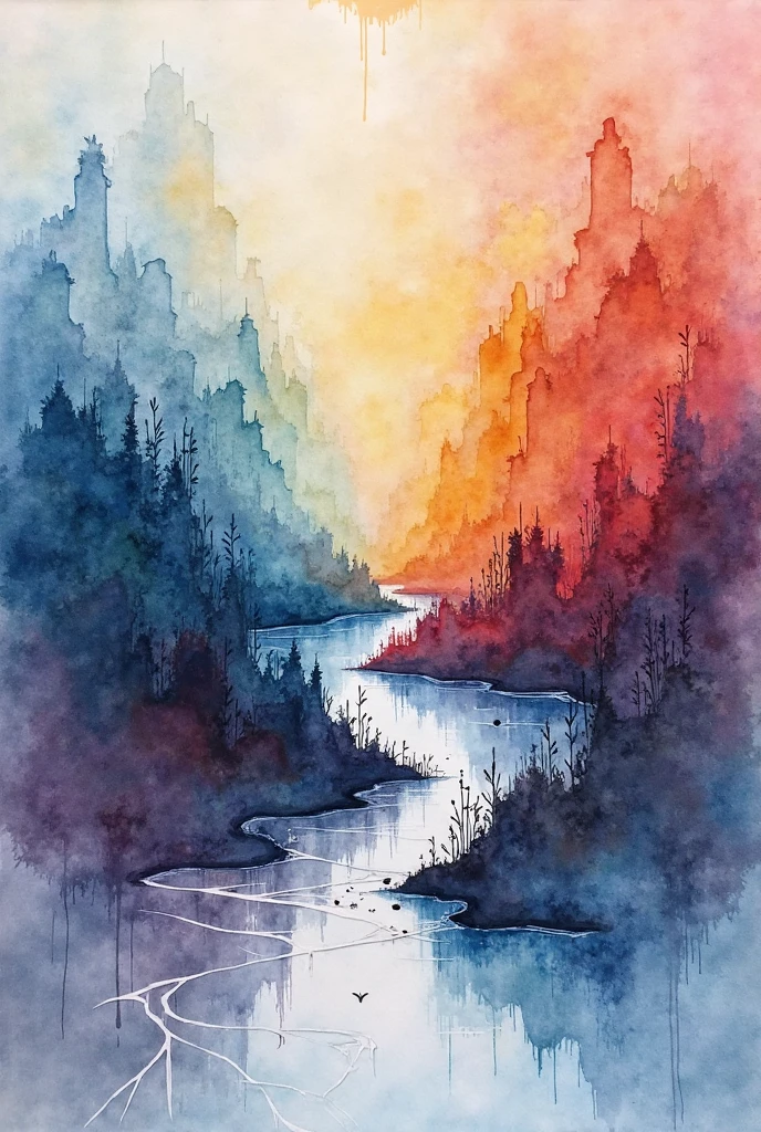 The image that is a two-color watercolor - SeaArt AI