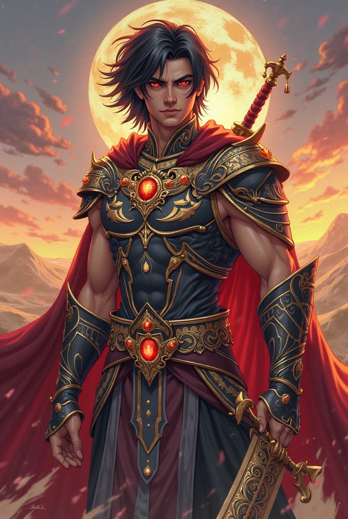 Create the art glitter anime-style image of an imposing demigod - SeaArt AI