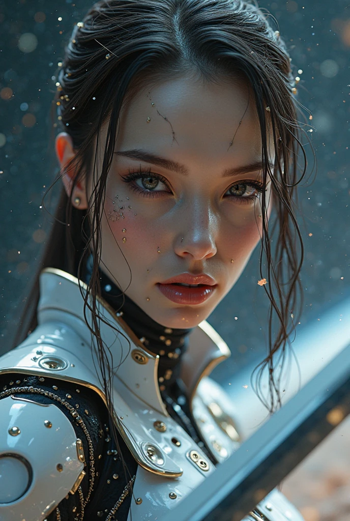 A mesmerizing close up portrait of a ???? futuristic robotic trans ...