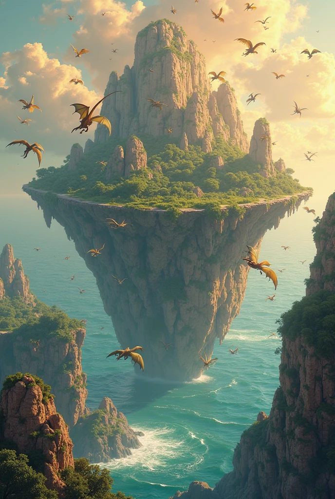 Alta cálida, 8K ultra HD, huge floating islands in the middle of the ...