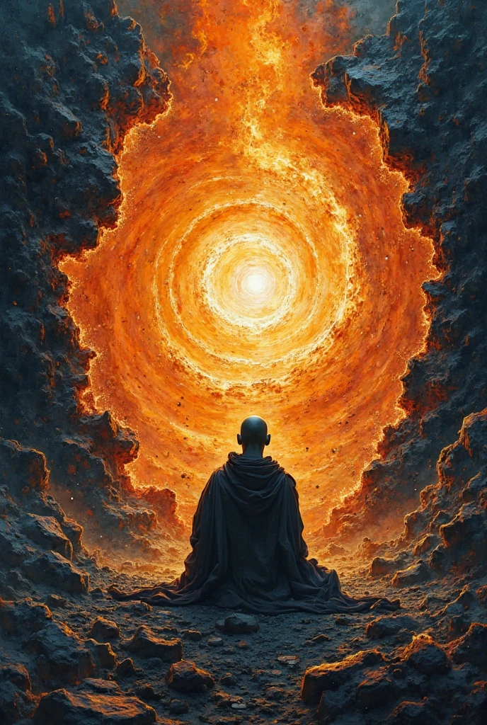 An abstract cosmic void torn apart by radiant fire, spilling through ...