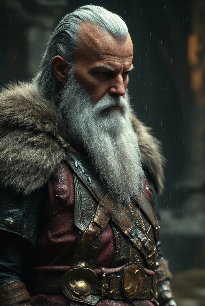 Elder Viking standing with his head down face with some scars from ...