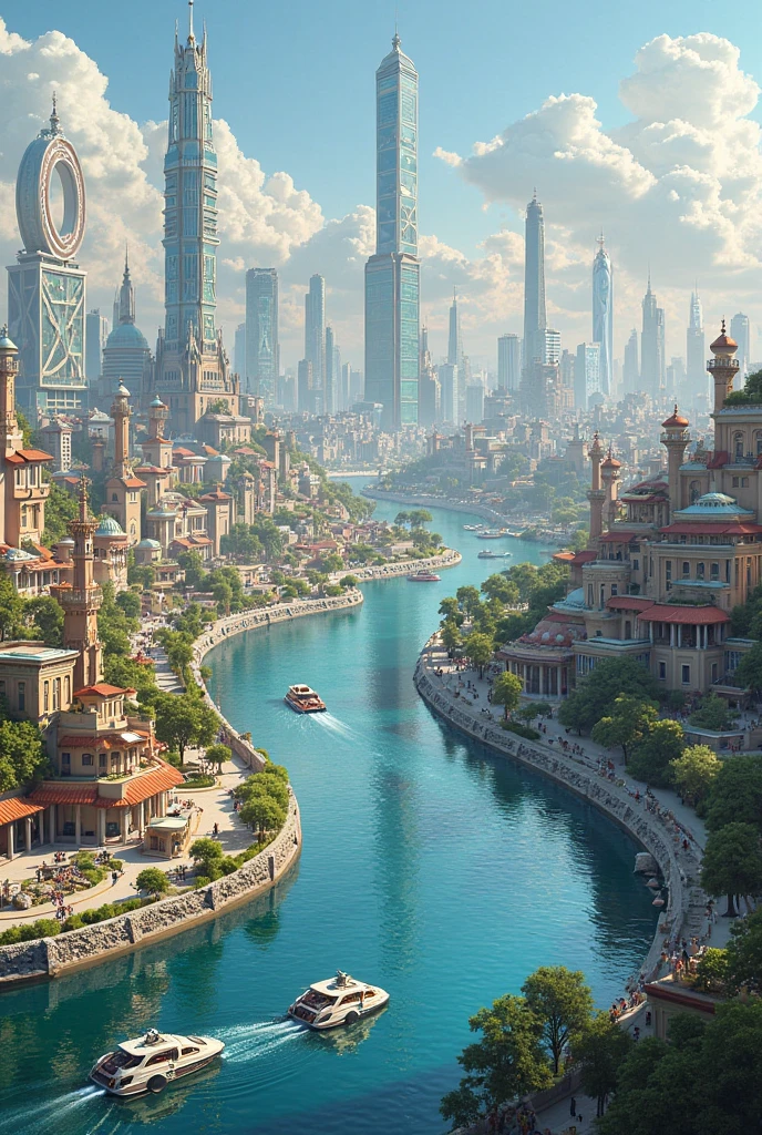 Is a beautiful riverside city with writing (Wadi Kush 2030) - SeaArt AI