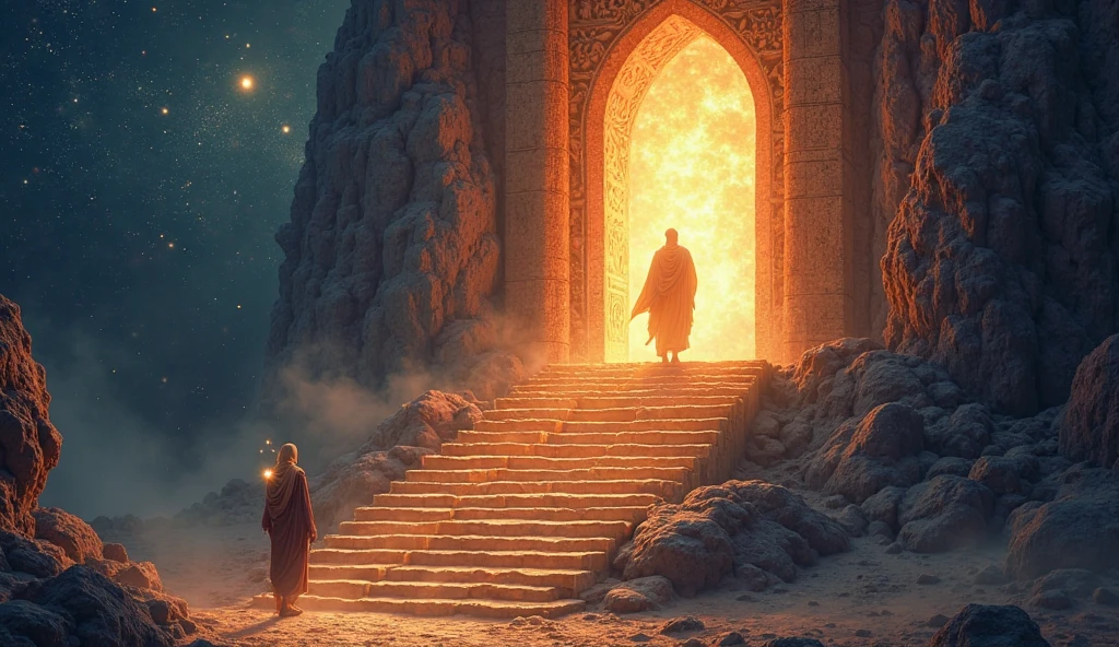 Symbolic illustration of the Night Journey: cosmic stairway of light ...