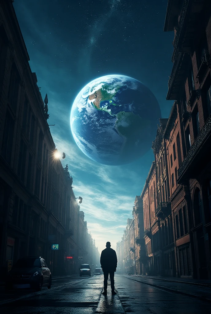 A cinematic earth zoom out starting from a close-up of a person ...