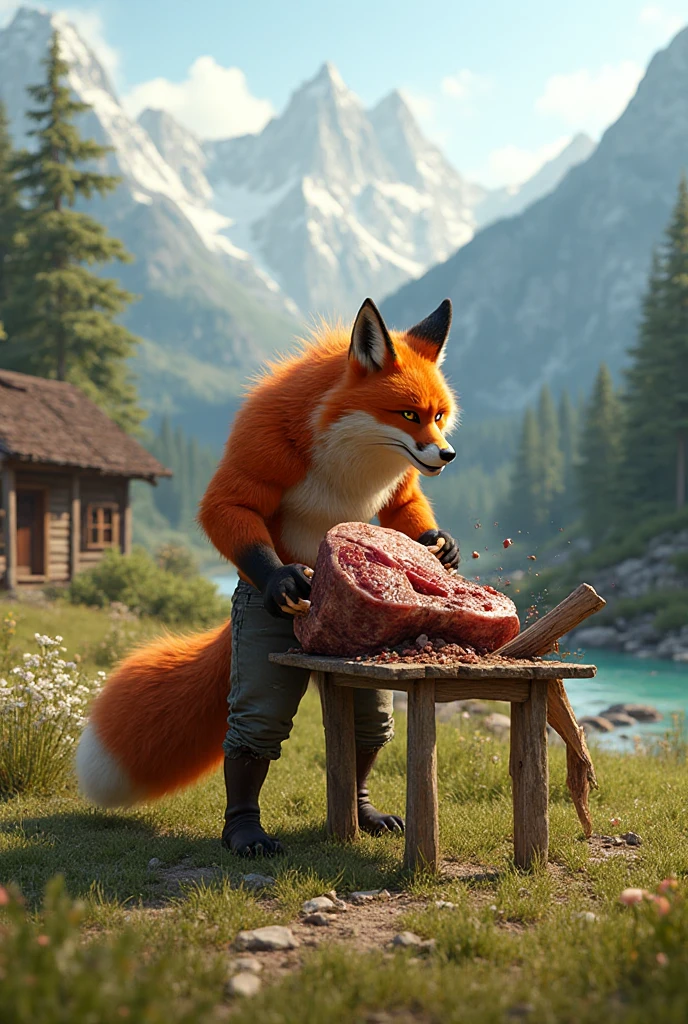 Highly detailed realistic anthropomorphic muscular fox with a human ...