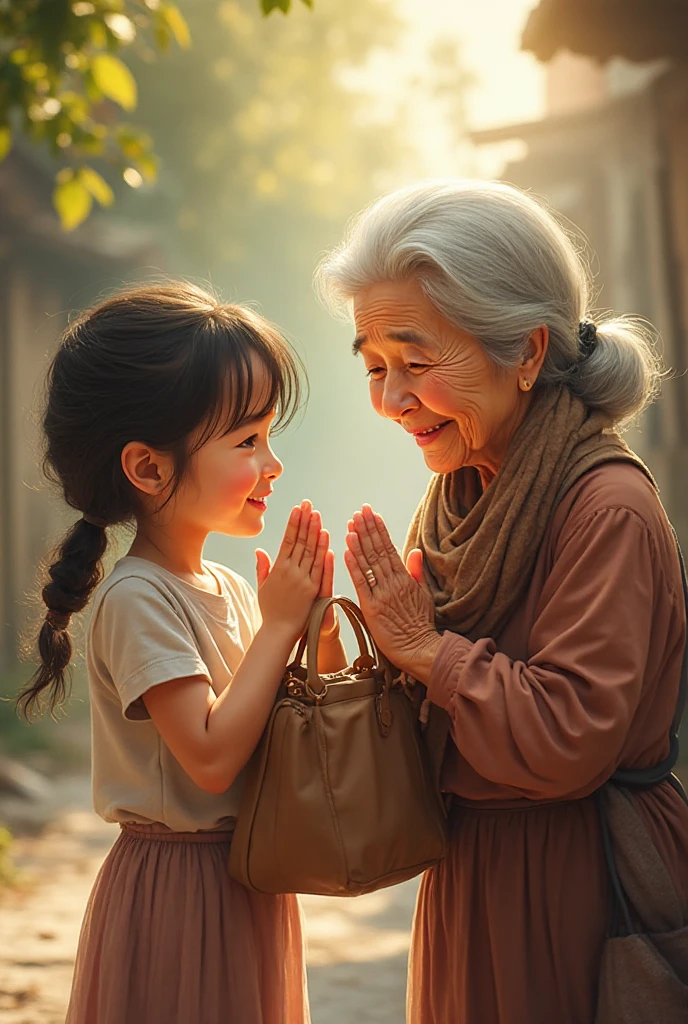 3. Helping Scene [Base Prompt] an eighth years old girl helping the old ...