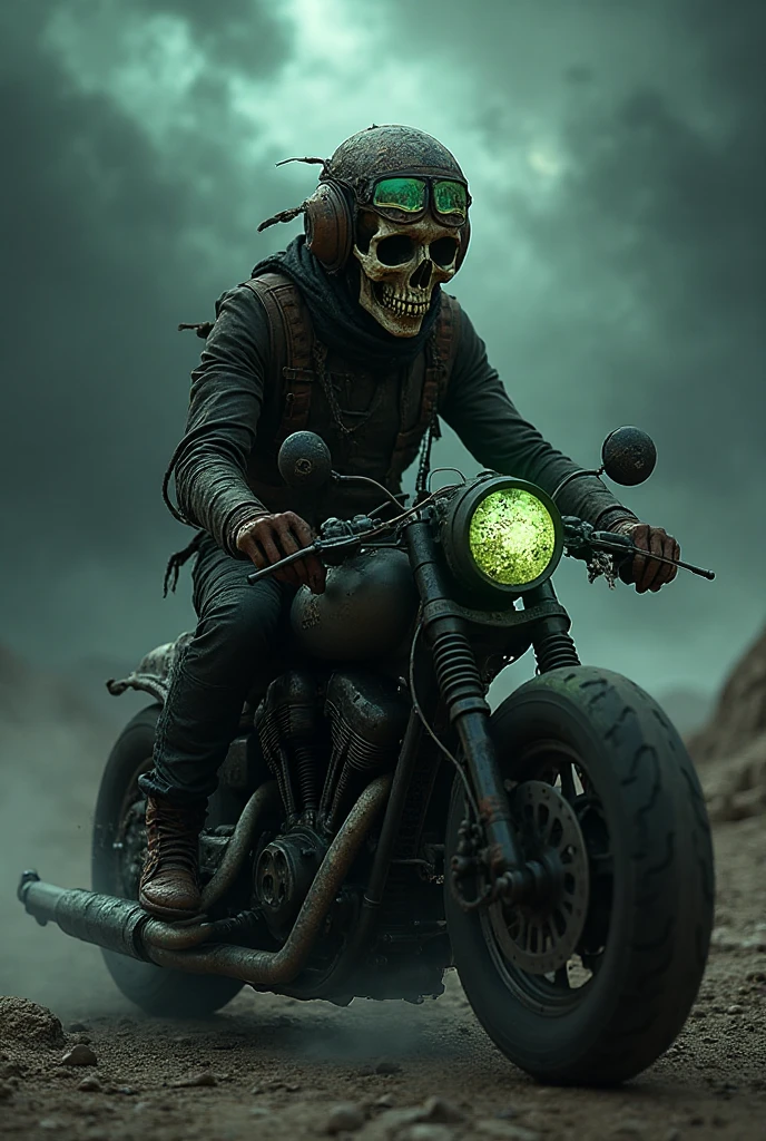 To create a realistic-style photograph featuring a ghost rider on a ...