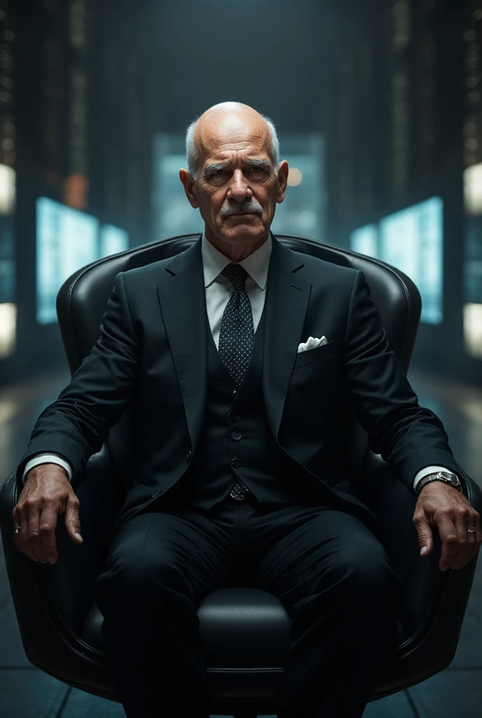 Realistic portrait of an older bald man with a wise and calm expression ...