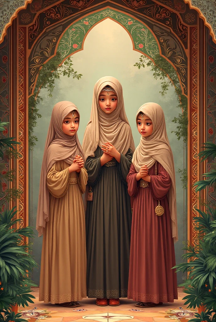 Design as a poster of three Islamic girls - SeaArt AI