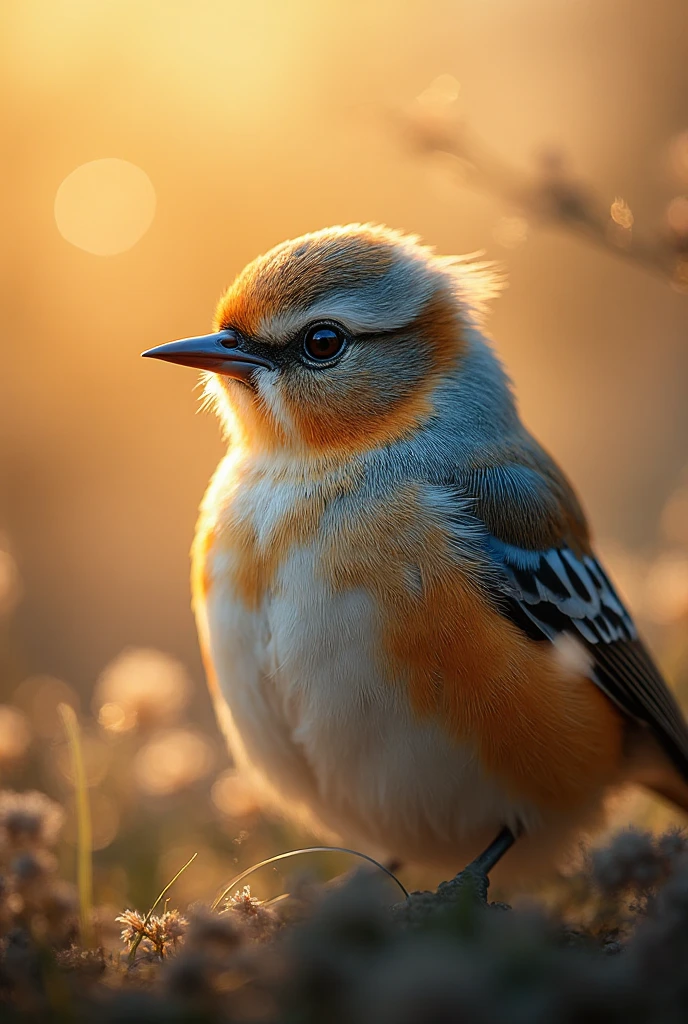 A mesmerizing close-up portrait of a gorgeous little bird illuminated ...