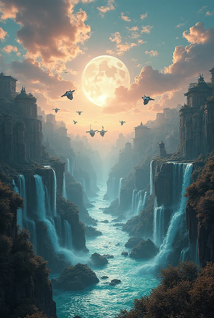 "Surreal image of impossible worlds: , a dreamlike landscape with great ...