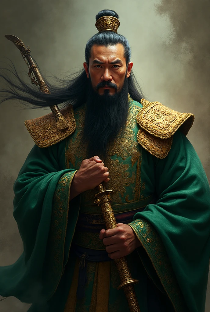"Portrait of Guan Yu, legendary Chinese general, wearing traditional ...
