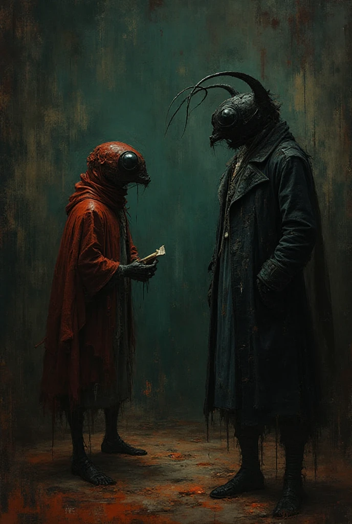 Generate an ai image of gregor samsa confeonting his boss like in the ...