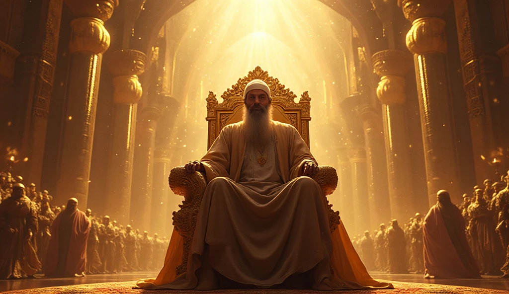 "A hyper-realistic cinematic 8K scene of Prophet Sulaiman (Solomon ...